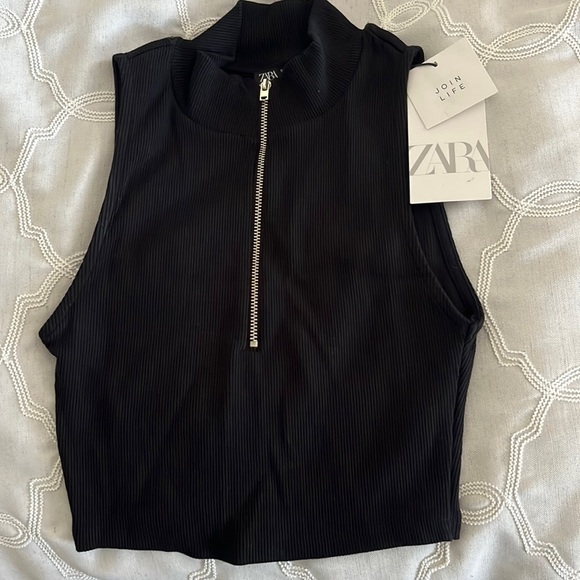 Zara | Tops | Zara Black Zip Up Crop Top | Poshmark